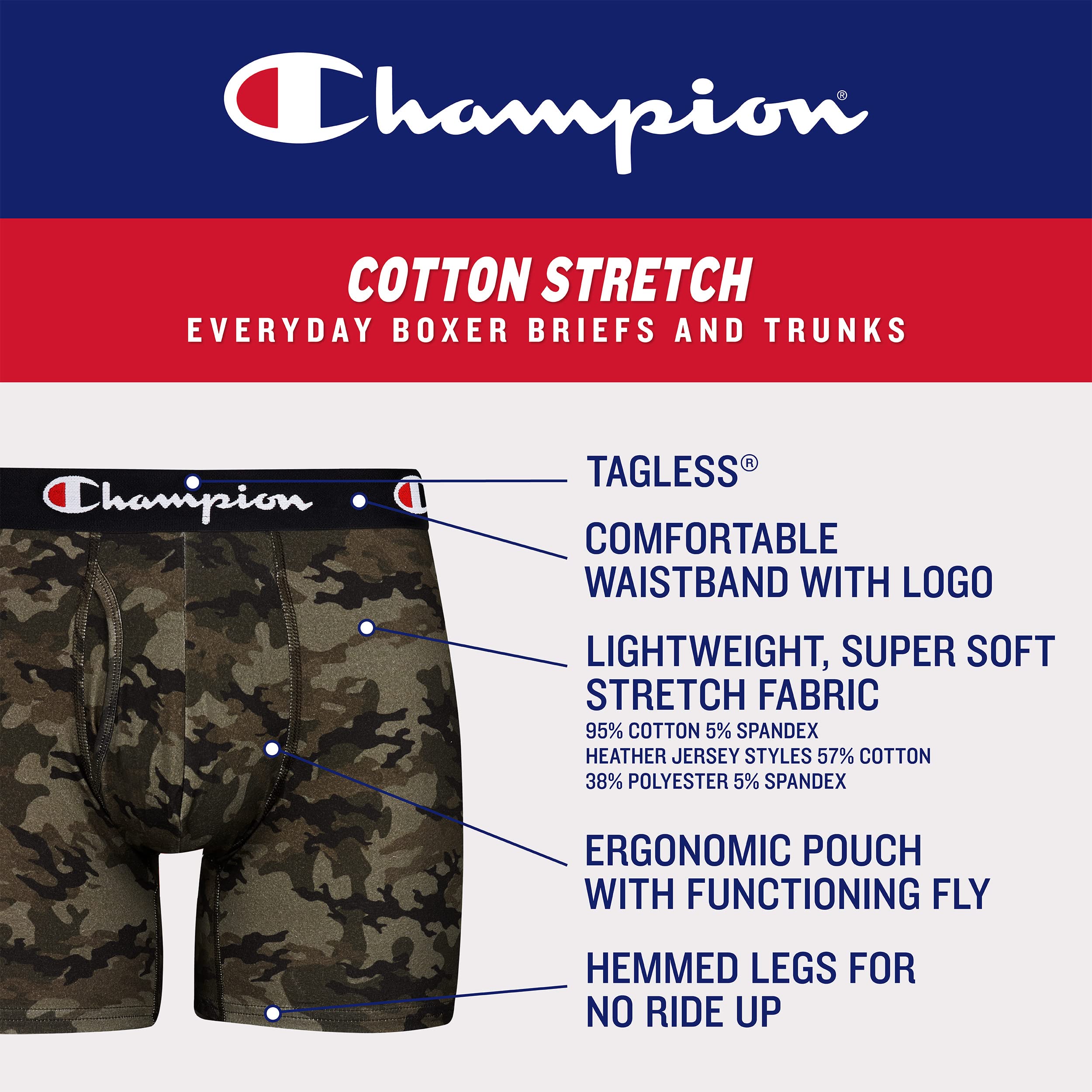 Champion Men's Boxer Briefs, Every Day Comfort Stretch Cotton Moisture-Wicking Underwear, Multi-Pack, Black/Black/Oxford Grey Heather-3 Pack, Large