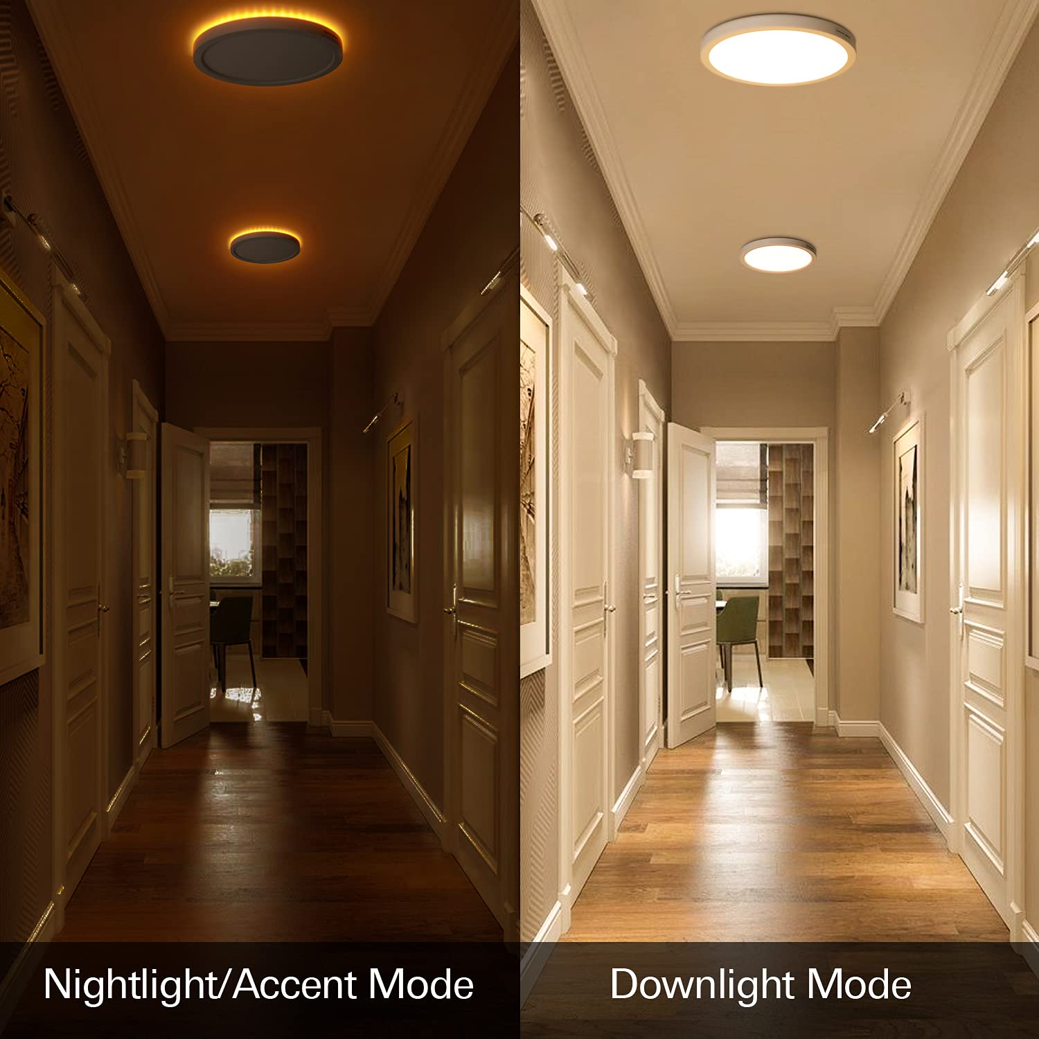 13 Inch LED Flush Mount Ceiling Light with Night Light, 24W, 2400lm, 3000K/4000K/5000K Selectable, Round Flat Panel Light, Dimmable Fixture for Dining Room, Bedroom, Kitchen, Hallway