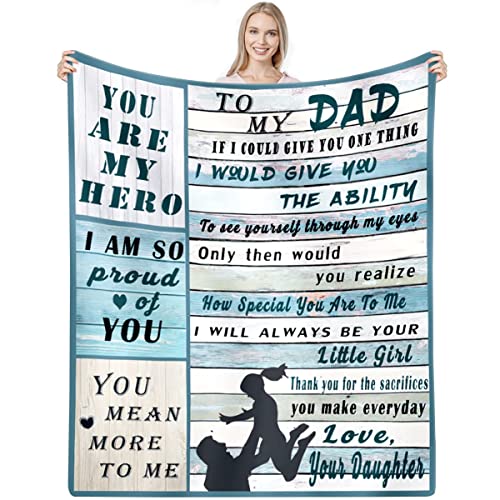 Dad Gifts from Daughter Son, Dad Birthday Gift, Fathers Day Birthday Gifts for Dad, Dad Blanket, Super Soft Flannel Throw Blanket 60" × 50", Blue