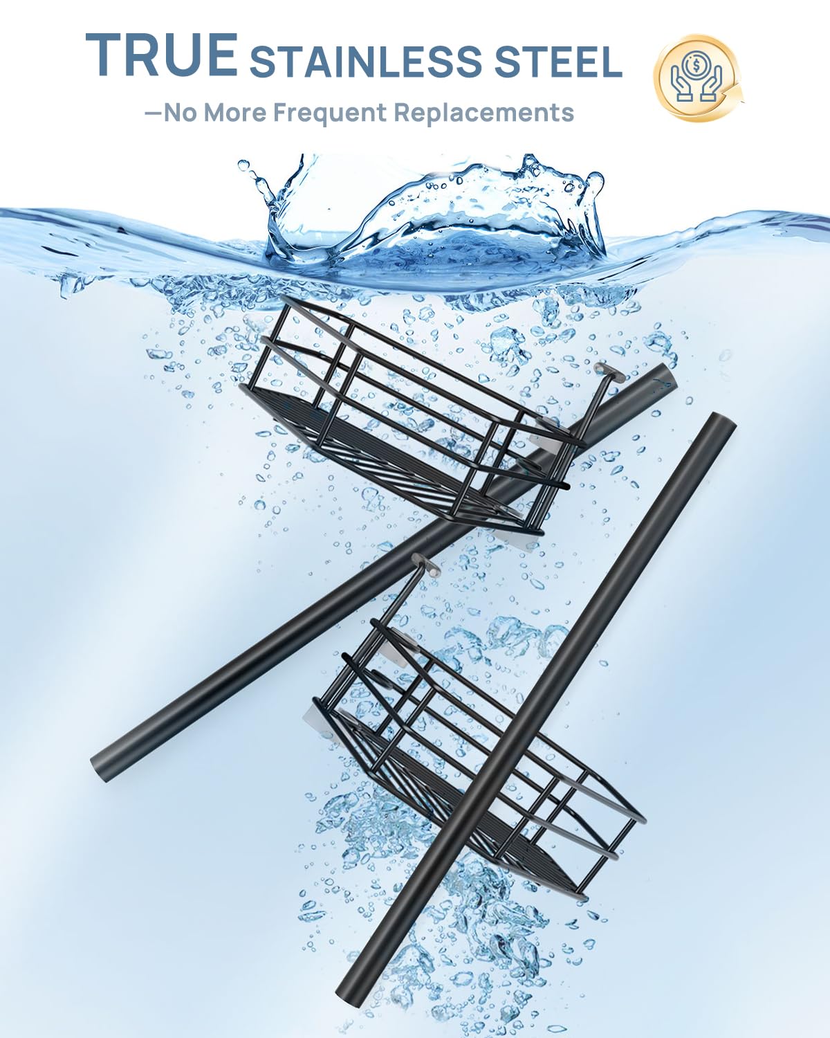 SEIRIONE Corner Shower Caddy Tension Pole, Quick Setup, Rust-Free Bathroom Shower Organizer Corner for Bathtub Shampoo Storage, 4-Tier Adjustable Shelf, Drill Free, Fits 39 to 113 Inch Height, Black