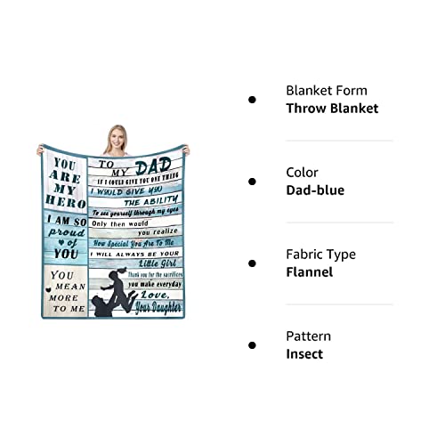 Dad Gifts from Daughter Son, Dad Birthday Gift, Fathers Day Birthday Gifts for Dad, Dad Blanket, Super Soft Flannel Throw Blanket 60" × 50", Blue