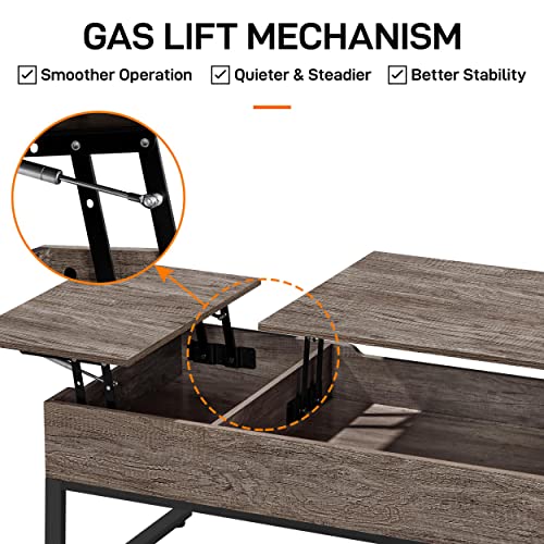 Yaheetech Lift Top Coffee Table with Storage, Industrial Lift up Living Room Table with Metal Frame, Wood Coffee Table for Living Room & Office , Taupe Wood