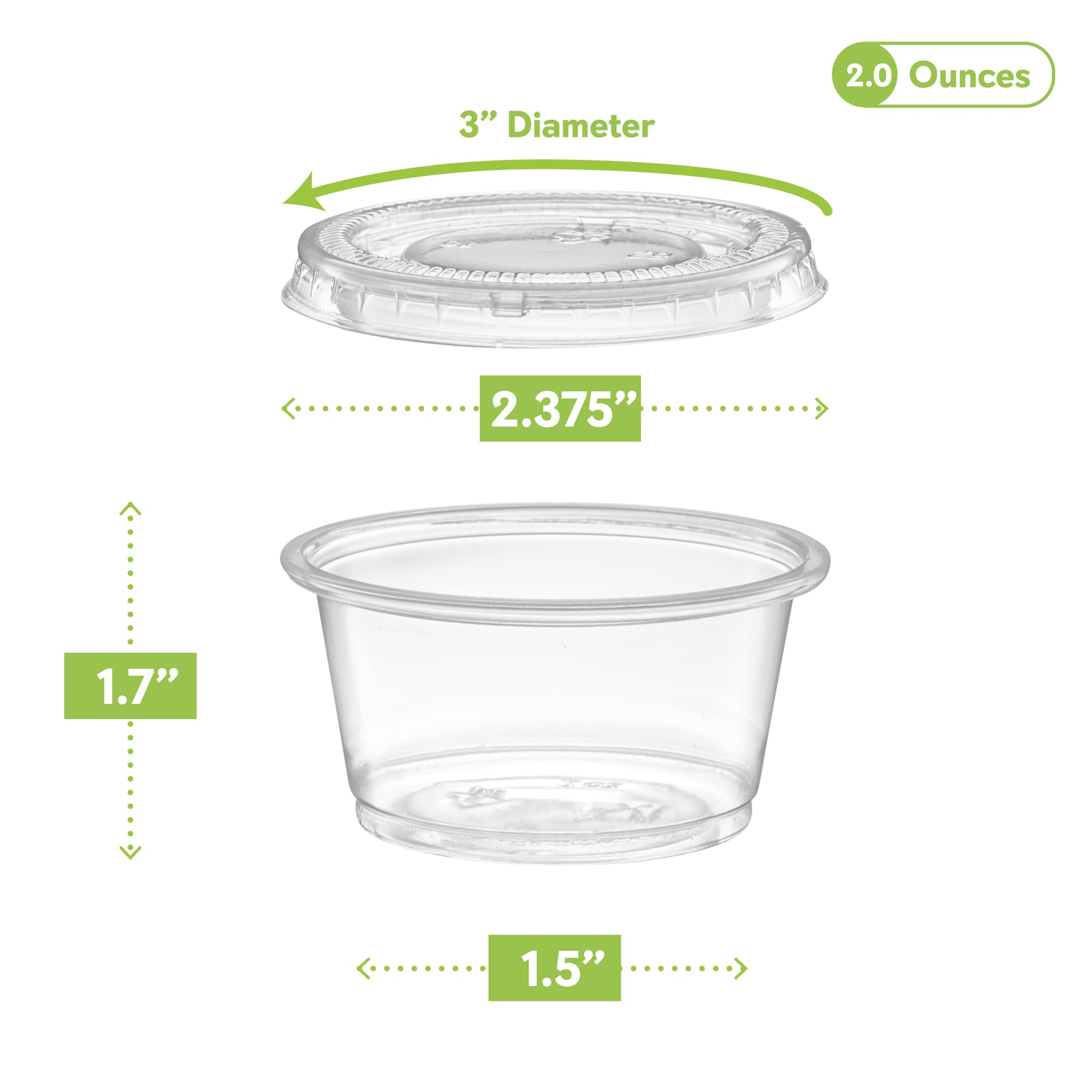 (2 oz - 100 Sets) Clear Diposable Plastic Portion Cups With Lids, Small Mini Containers For Portion Controll, Jello Shots, Meal Prep, Sauce Cups, Slime, Condiments, Medicine, Dressings, Crafts,