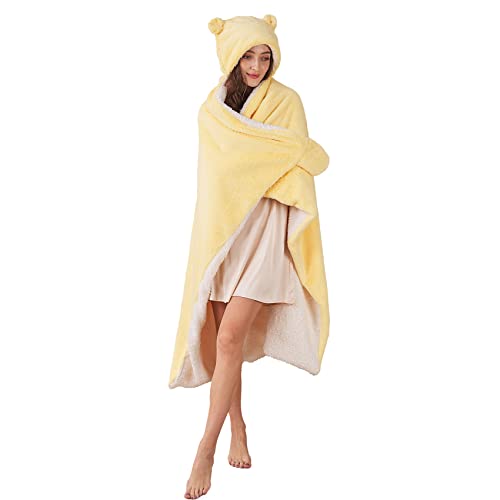 A Nice Night Cozy Hug Wearable Throw Blanket - Hooded Cardigans Jacket Coats,Unique Birthday Christmas Gifts for Women,Kids,Or Men One Size Fits All,Yellow