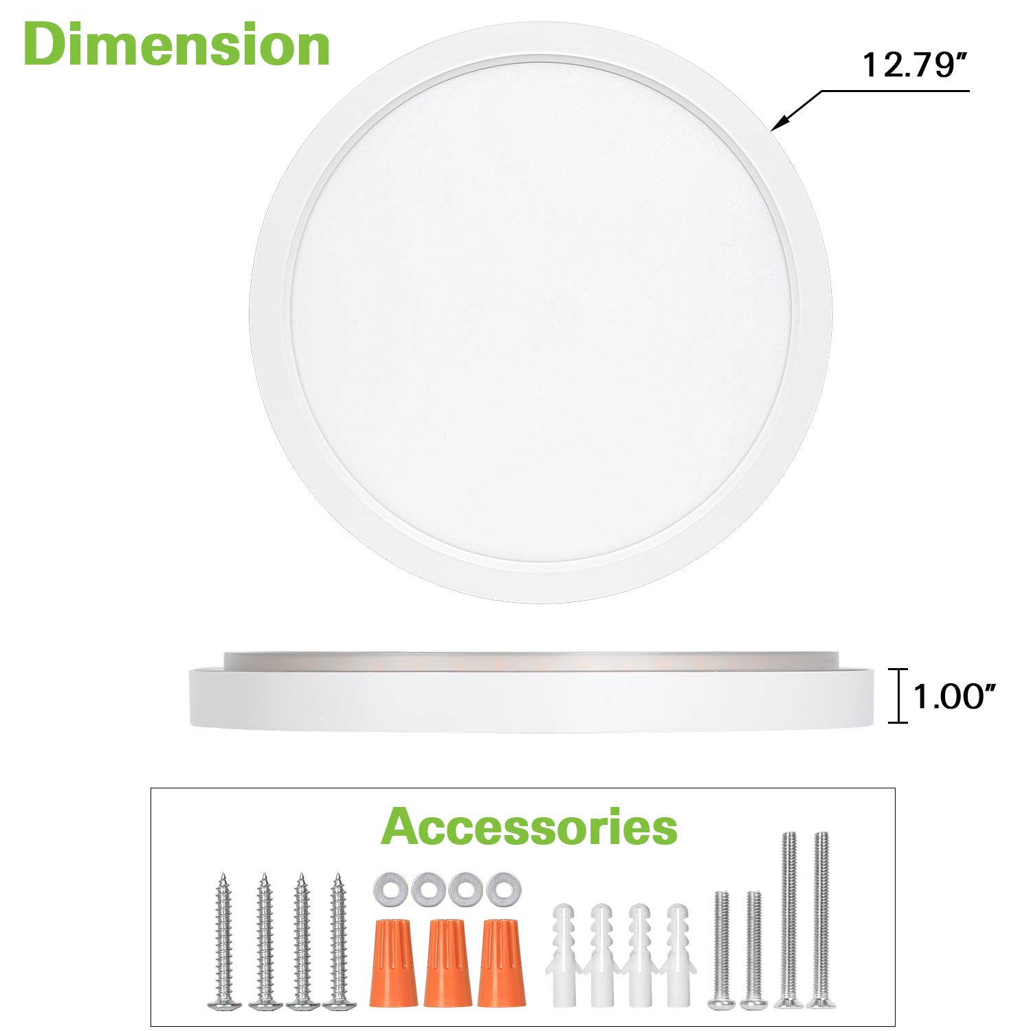 13 Inch LED Flush Mount Ceiling Light with Night Light, 24W, 2400lm, 3000K/4000K/5000K Selectable, Round Flat Panel Light, Dimmable Fixture for Dining Room, Bedroom, Kitchen, Hallway