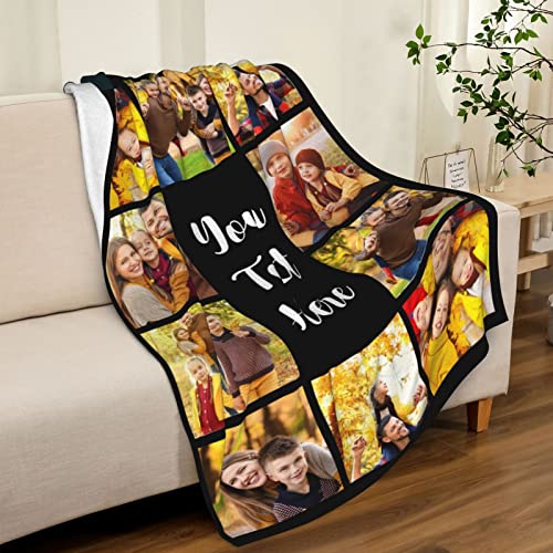 D-Story Custom Blanket with Text Picture Collage Customized Blankets, Birthday Personalized Throw Blanket for Father, Mom, Kids, Dogs, Friends or Lover (10 Photos) Made in USA