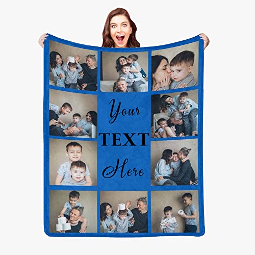 D-Story Custom Blanket with Text Picture Collage Customized Blankets, Birthday Personalized Throw Blanket for Father, Mom, Kids, Dogs, Friends or Lover (10 Photos) Made in USA