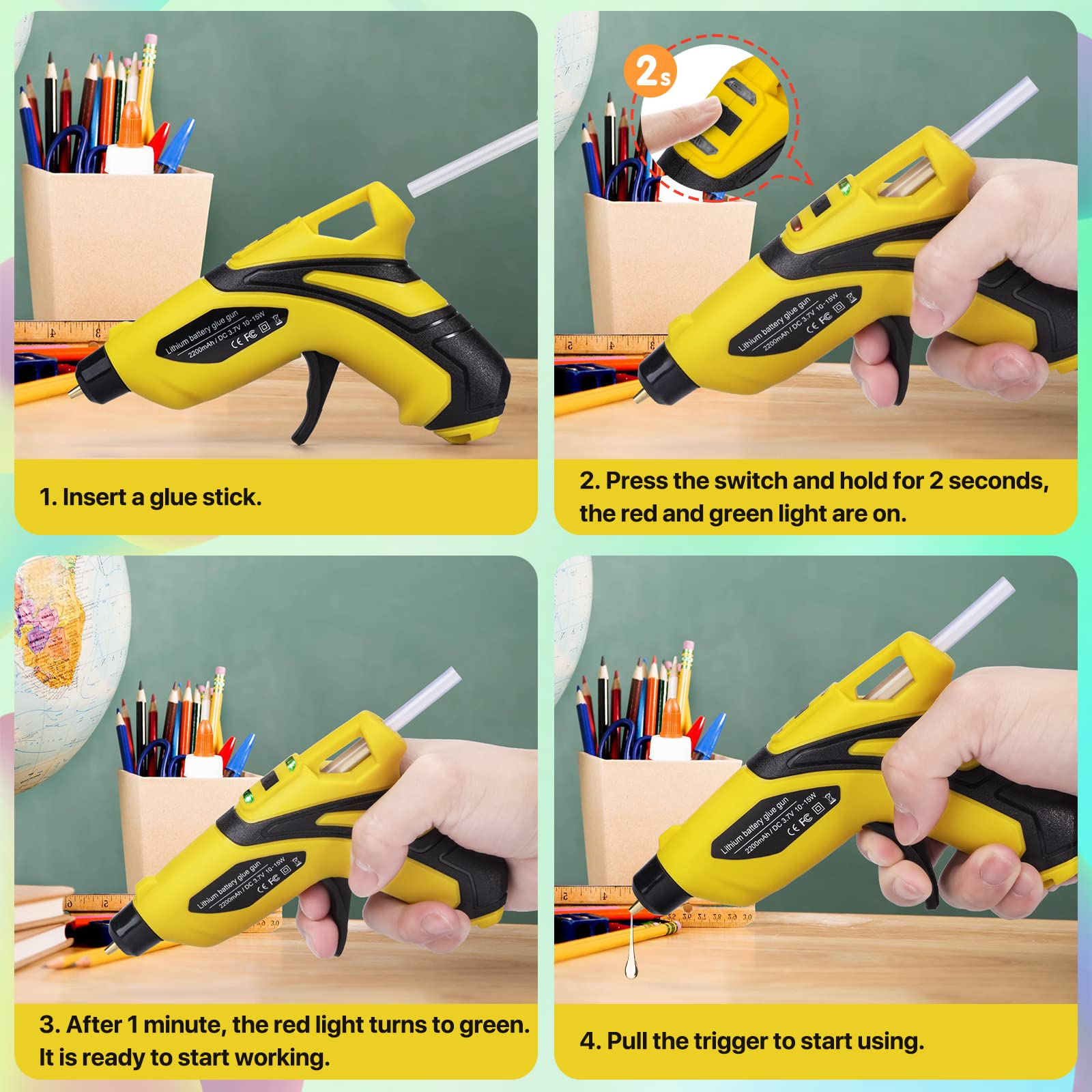Cordless Fast Preheating Hot Glue Gun Kit with 30PCS Glue Sticks (7mmx150mm), USB Rechargeable & Smart Power-Off Cordless Hot Melt Glue Gun for Quick Repairs, DIY & Xmas