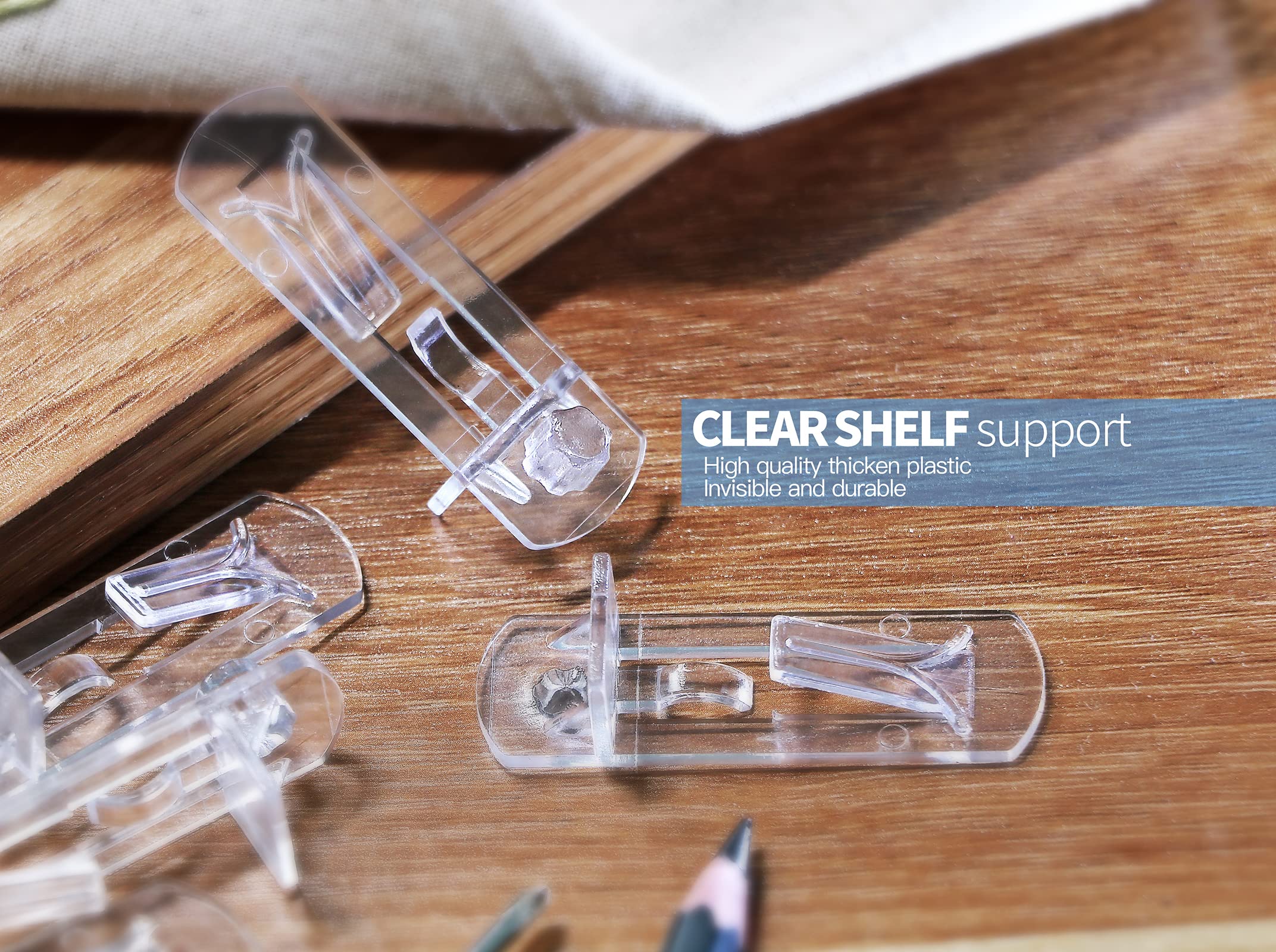 Jamiikury 10pcs Locking Shelf Support Pegs, 5mm Shelf Pins Clear Shelf Clips Plastic Shelf Pegs for Shelves, 5mm Peg x 3/4" Thick Shelf