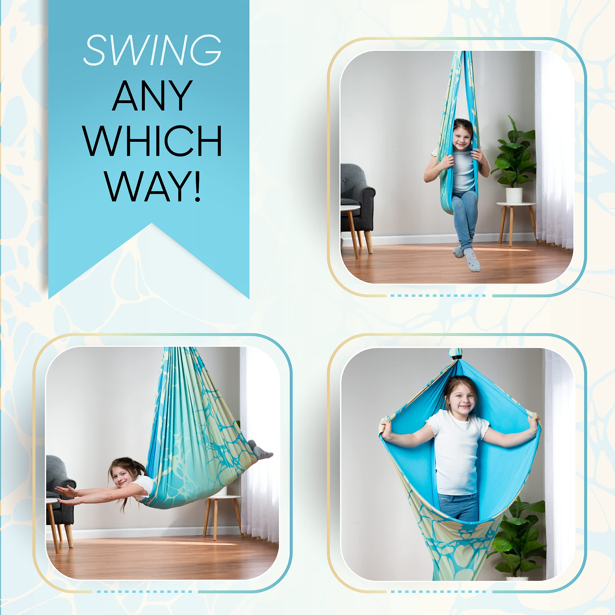 Indoor Sensory Swing for Kids or Outdoor – Holds 300lbs, Double-Layer, & 360° Swivel, Calming Compression Therapy Swing Hammock for Kids & Adults with All Hardware – Sensory-Motor Toys & Gifts