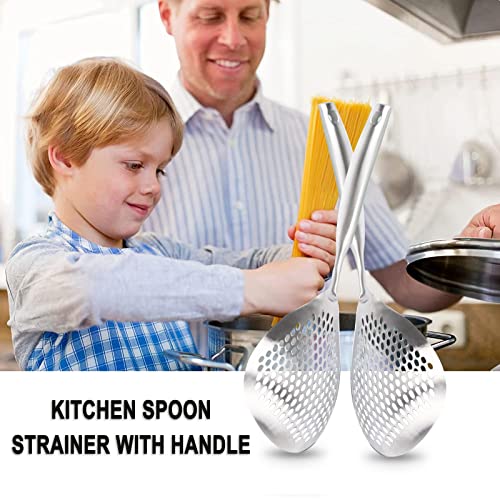Skimmer Slotted Spoon - YAHAFI 304 Stainless Steel Food Grade Filter Spoon with Comfort Handle and Hanging Holes, Spider Strainer Skimmer for Kitchen Cooking Draining and Frying (15 Inch)