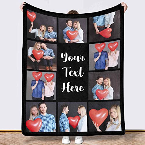 D-Story Custom Blanket with Text Picture Collage Customized Blankets, Birthday Personalized Throw Blanket for Father, Mom, Kids, Dogs, Friends or Lover (10 Photos) Made in USA