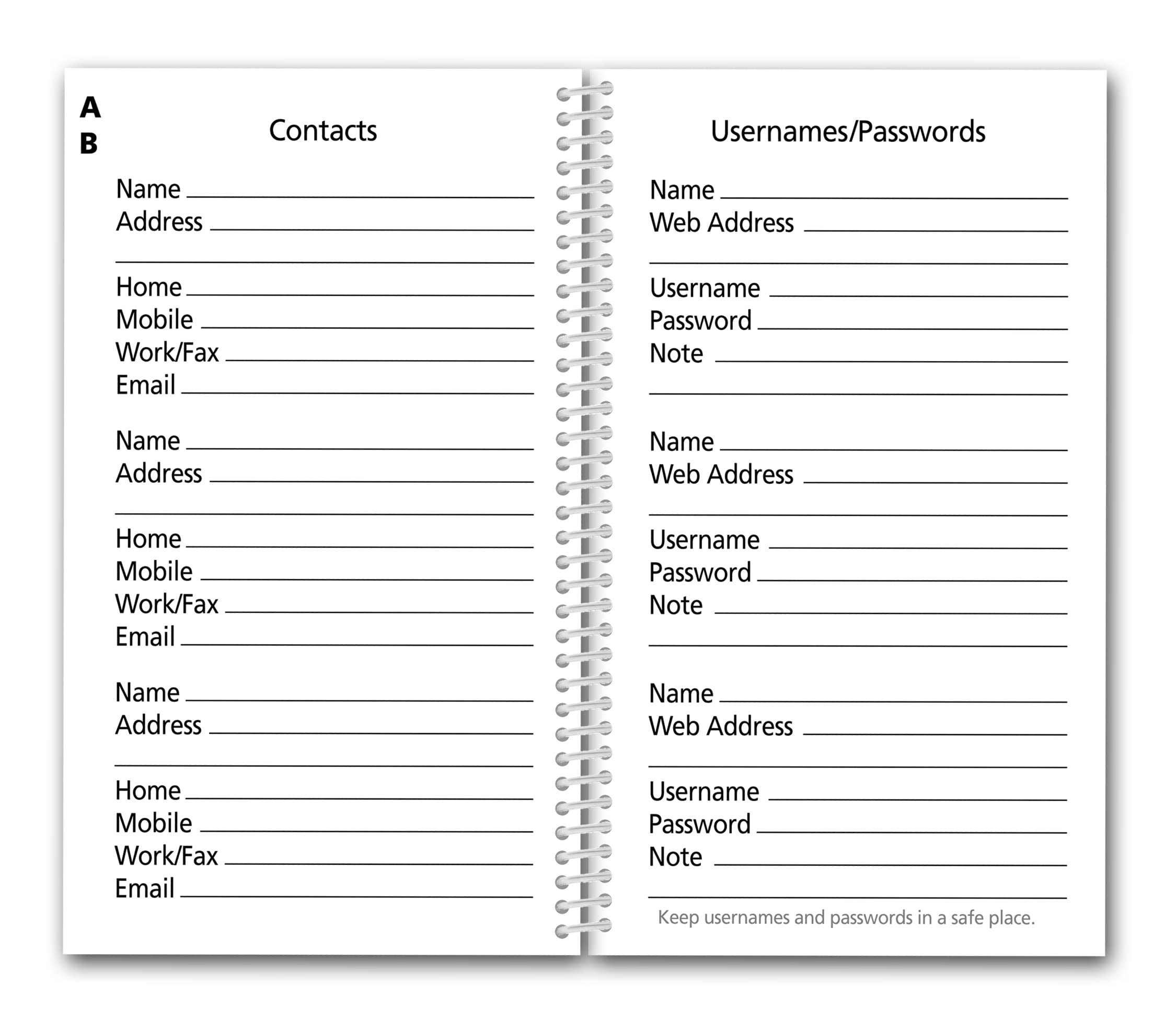 Putting Things In Order - Address, Email, and Password Organizer - Large Print - Spiral Bound 5 x 7.5 96 pages