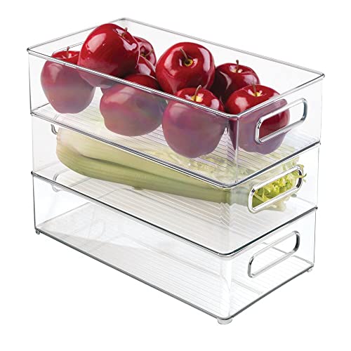 iDesign Plastic Refrigerator and Freezer Storage Bin, BPA-Free Organizer for Kitchen, Garage, Basement, Set of 3, Clear, 3 Count