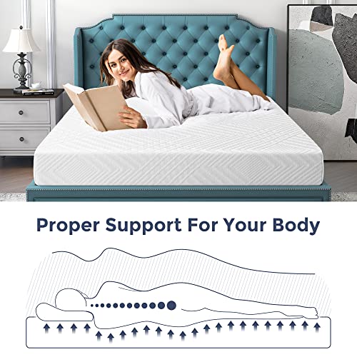 IULULU 8 Inch Full Size Memory Foam Mattress, Bed in a Box Green Tea Gel Infused Mattresses, Breathable Removable Quilted Cover, Medium Feeling, White