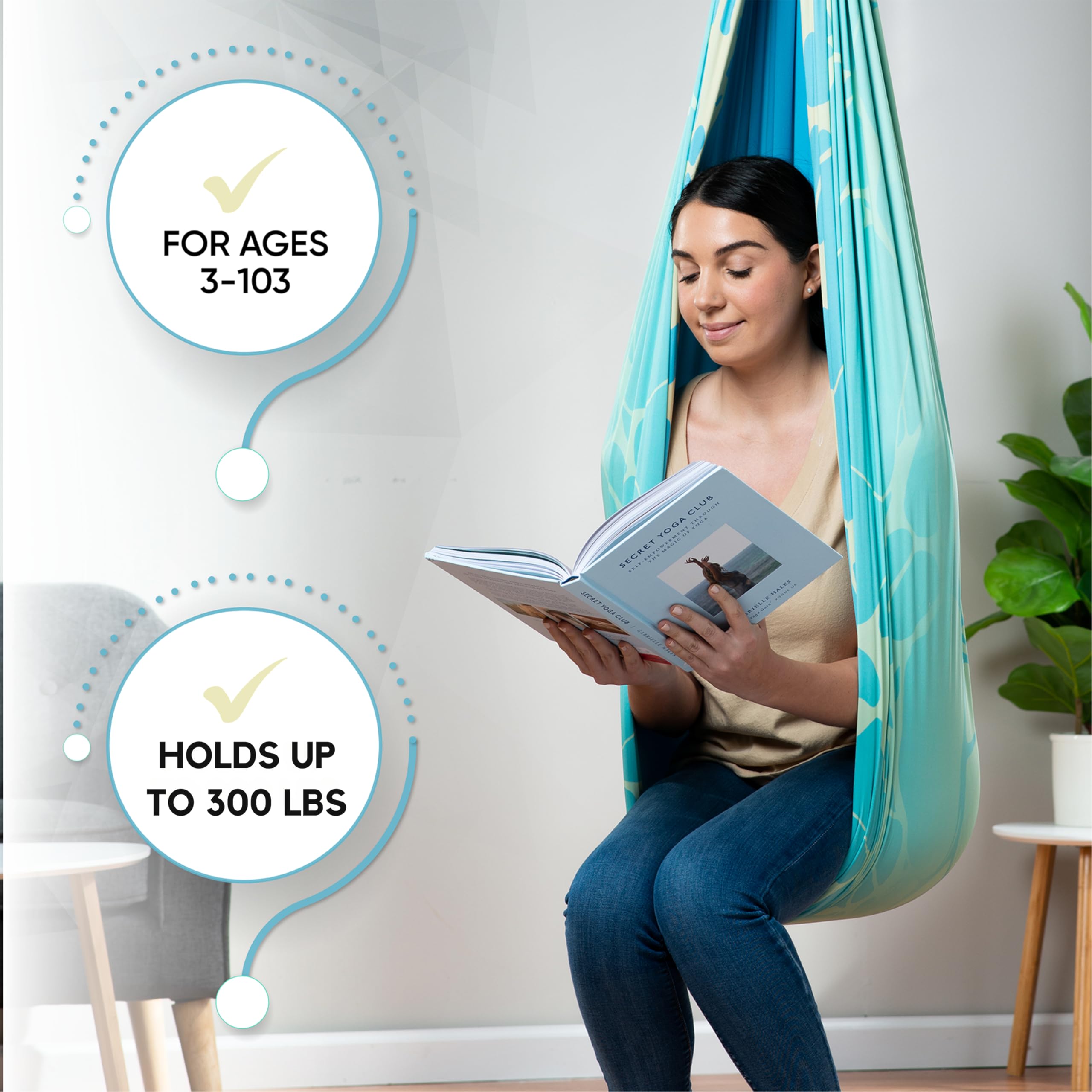 Indoor Sensory Swing for Kids or Outdoor – Holds 300lbs, Double-Layer, & 360° Swivel, Calming Compression Therapy Swing Hammock for Kids & Adults with All Hardware – Sensory-Motor Toys & Gifts