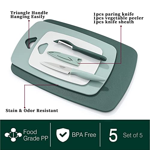 Plastic Cutting Boards for Kitchen, 5 Pieces Dishwasher Safe Cutting Board Set, Durable, Non-Slip, BPA-Free Cutting Board, Knife Friendly Chopping Board, Perfect For Meat, Vegetables, Fruits