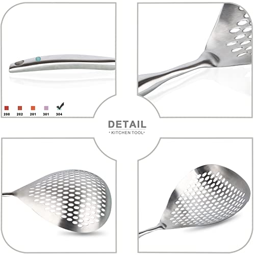 Skimmer Slotted Spoon - YAHAFI 304 Stainless Steel Food Grade Filter Spoon with Comfort Handle and Hanging Holes, Spider Strainer Skimmer for Kitchen Cooking Draining and Frying (15 Inch)