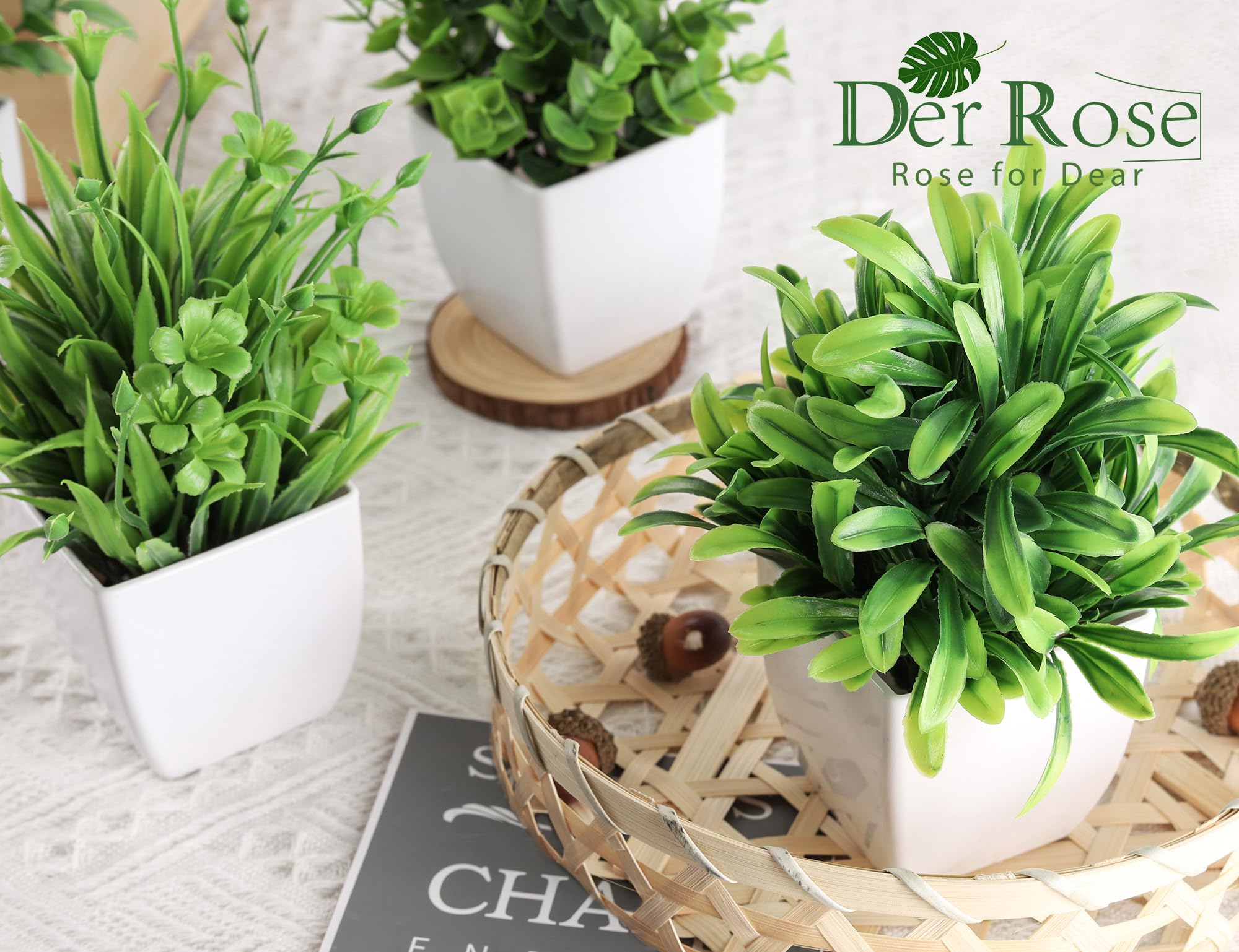 Der Rose 6 Pack Fake Plants Mini Artificial Plants for Home Office Farmhouse Bathroom Shelf Decor Indoor