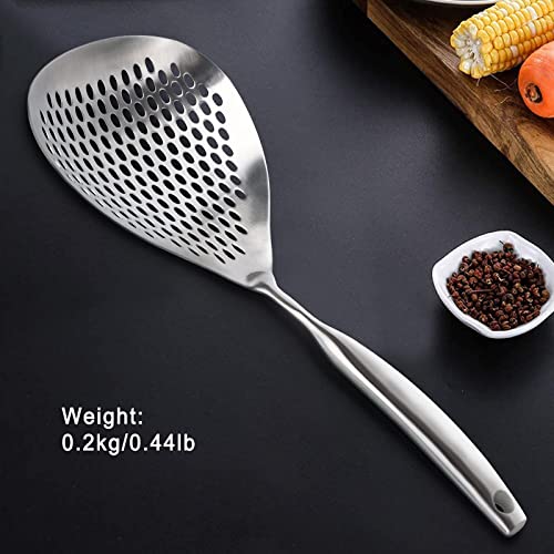 Skimmer Slotted Spoon - YAHAFI 304 Stainless Steel Food Grade Filter Spoon with Comfort Handle and Hanging Holes, Spider Strainer Skimmer for Kitchen Cooking Draining and Frying (15 Inch)