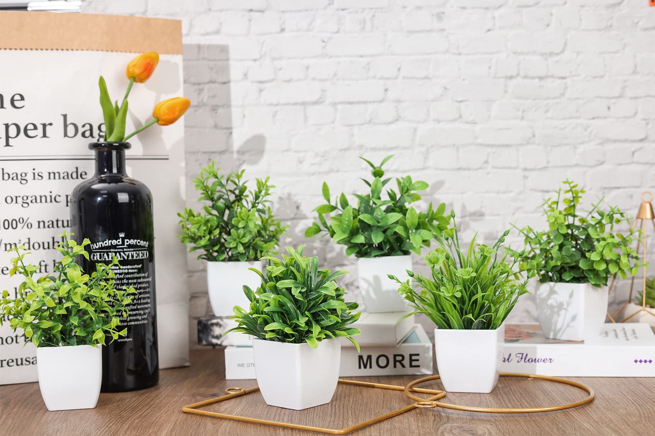 Der Rose 6 Pack Fake Plants Mini Artificial Plants for Home Office Farmhouse Bathroom Shelf Decor Indoor