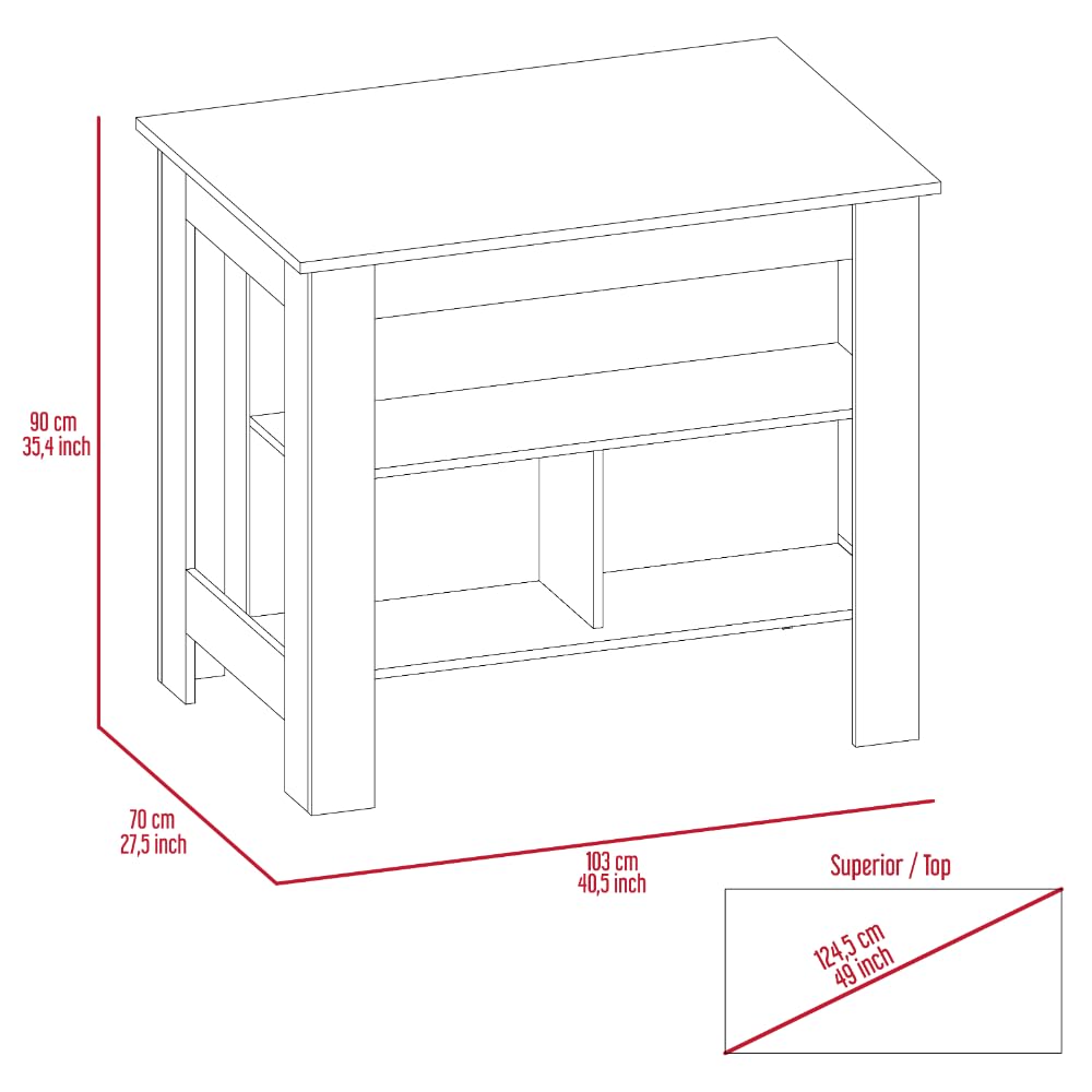 Tuhome Cala Kitchen Island, Four Legs, Three Shelves -White/Onyx