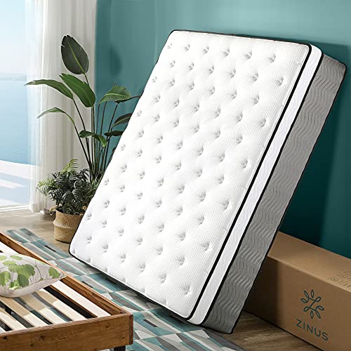 Zinus 14 Inch Support Plus Pocket Spring Hybrid Mattress/Extra Firm Feel/Heavier Coils for Durable /Pocket Innersprings for Motion Isolation,in-a-Box, Queen