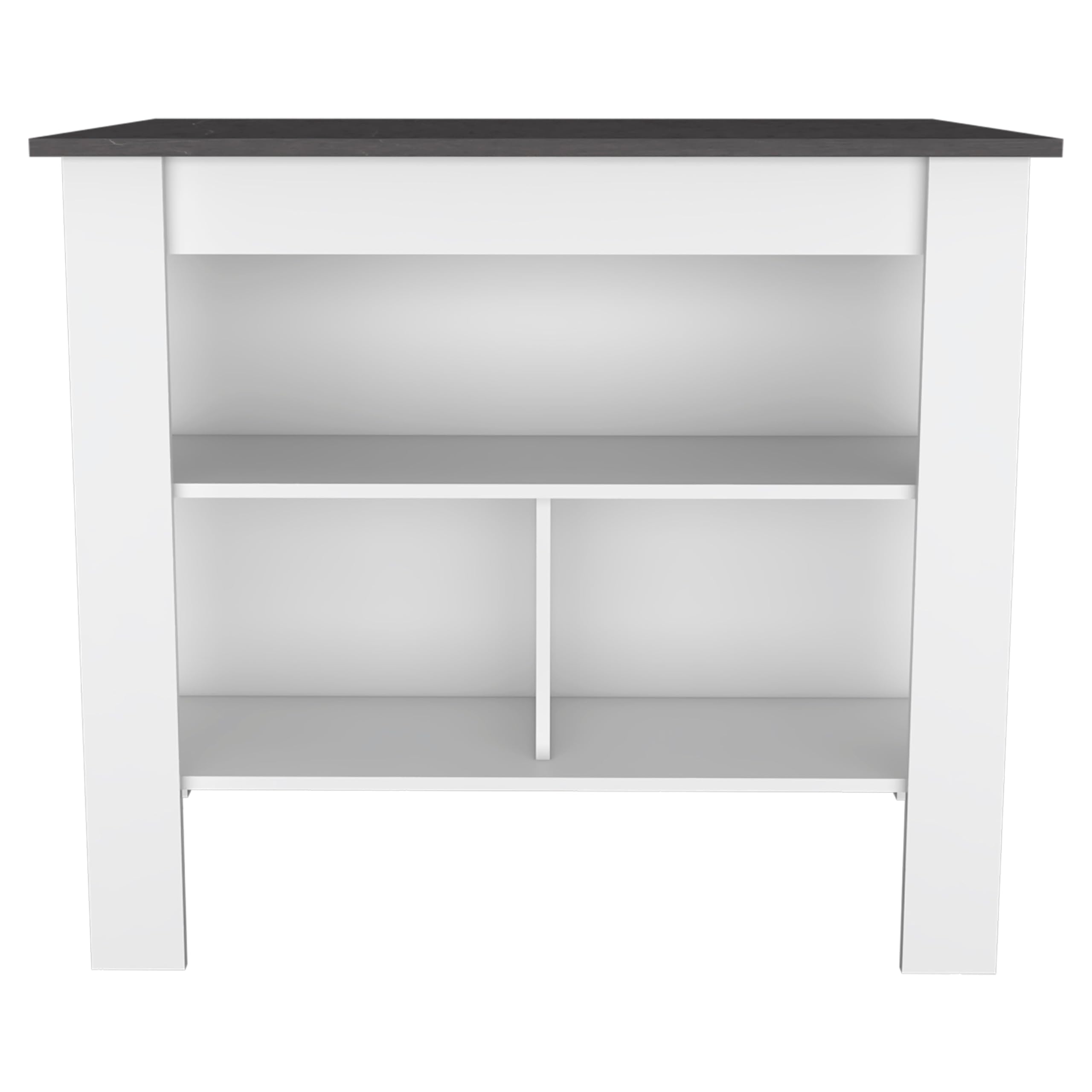 Tuhome Cala Kitchen Island, Four Legs, Three Shelves -White/Onyx