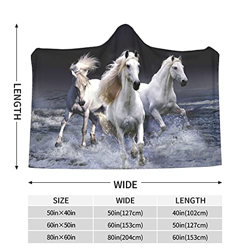 Hooded Blanket Throw Horse Running Hoodie Blanket Wearable Blanket Microfiber Soft Hooded Blanket for Kids Men Women