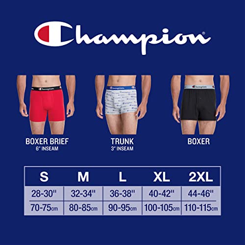 Champion Men's Boxer Briefs, Every Day Comfort Stretch Cotton Moisture-Wicking Underwear, Multi-Pack, Blue White Script Logo/Black/Red-3 Pack, Medium