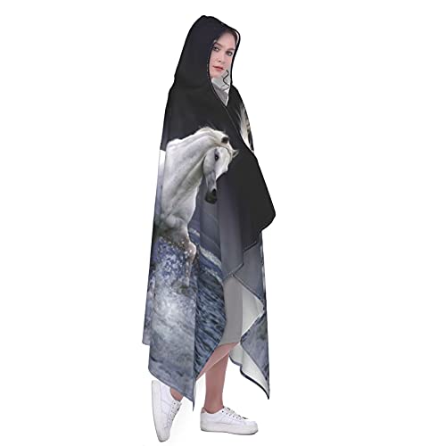 Hooded Blanket Throw Horse Running Hoodie Blanket Wearable Blanket Microfiber Soft Hooded Blanket for Kids Men Women