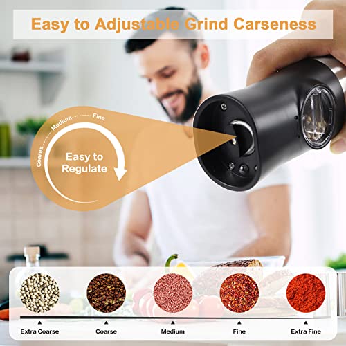 Electric Salt and Pepper Grinder Set,Gravity Automatic Salt & Pepper Grinder with Dual Charging Base,Adjustable Coarseness Mills salt grinder, White LED Light, Dust Cap, One Hand Operation,2 Pack