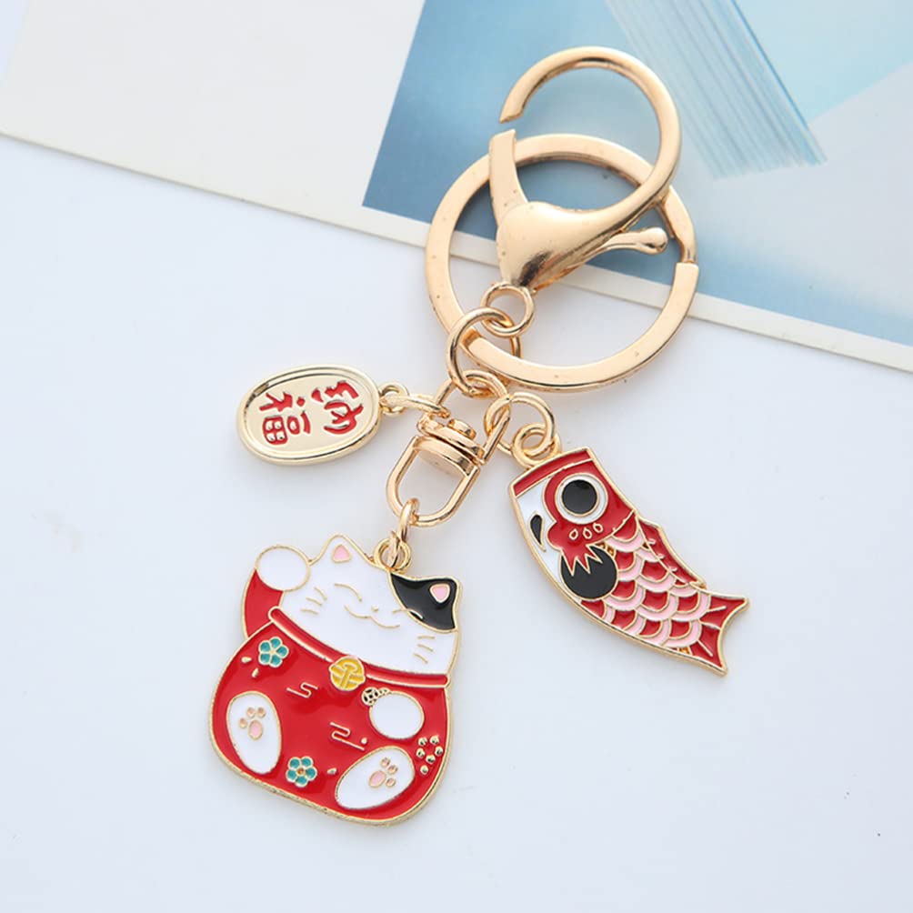 jojofuny 2pcs keychain accessories japanese lucky cat keychain cute maneki neko key ring chinese fortune pendants keychain bag purse charm ornament for wealth blue keychain wallet red stuffed animals