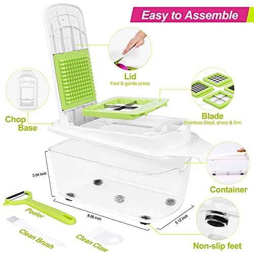 Food Dicer 5 Blades, Onion Dicer Chopper, Kitchen Chopper, Fruit and Veggie Chopper for Vegetables Chopper, Food Prep Chopper, Light Green