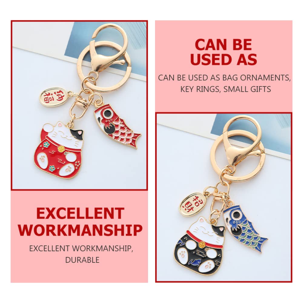 jojofuny 2pcs keychain accessories japanese lucky cat keychain cute maneki neko key ring chinese fortune pendants keychain bag purse charm ornament for wealth blue keychain wallet red stuffed animals
