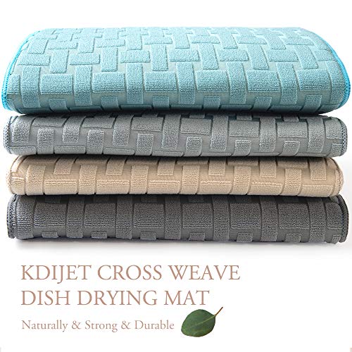 KDIJET Dish Drying Mat 2 Pack XL Blue Cross Sculpted Microfiber Super Absorbent Kitchen Counter Drying Mat