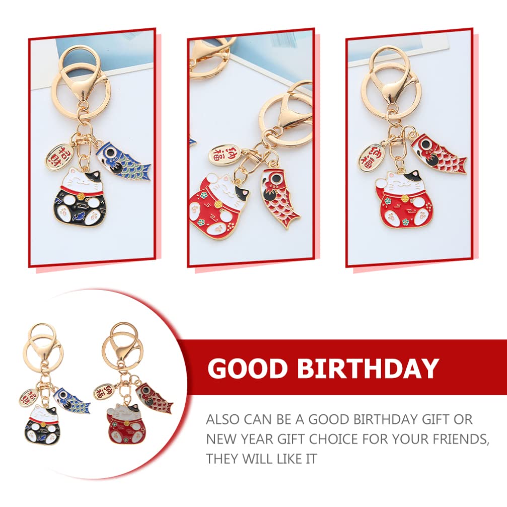 jojofuny 2pcs keychain accessories japanese lucky cat keychain cute maneki neko key ring chinese fortune pendants keychain bag purse charm ornament for wealth blue keychain wallet red stuffed animals