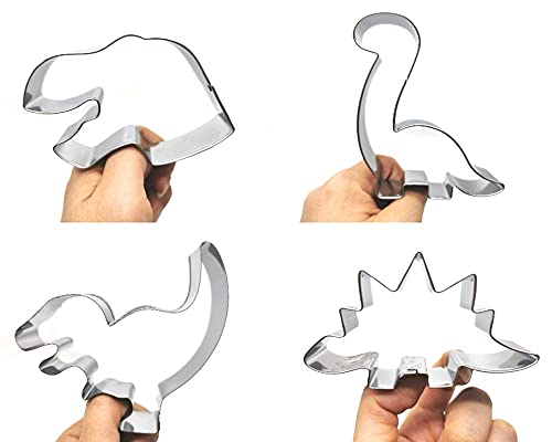 New Dinosaur Cookie Cutter Set-7 Piece-Dinosaur Footprint and Head, Tyrannosaurus(T-Rex), Brontosaurs, Spinosaurus, Triceratops, Pterodactyl, Dinosaurs Baking Mold for Kids Dinosaur Birthday Party
