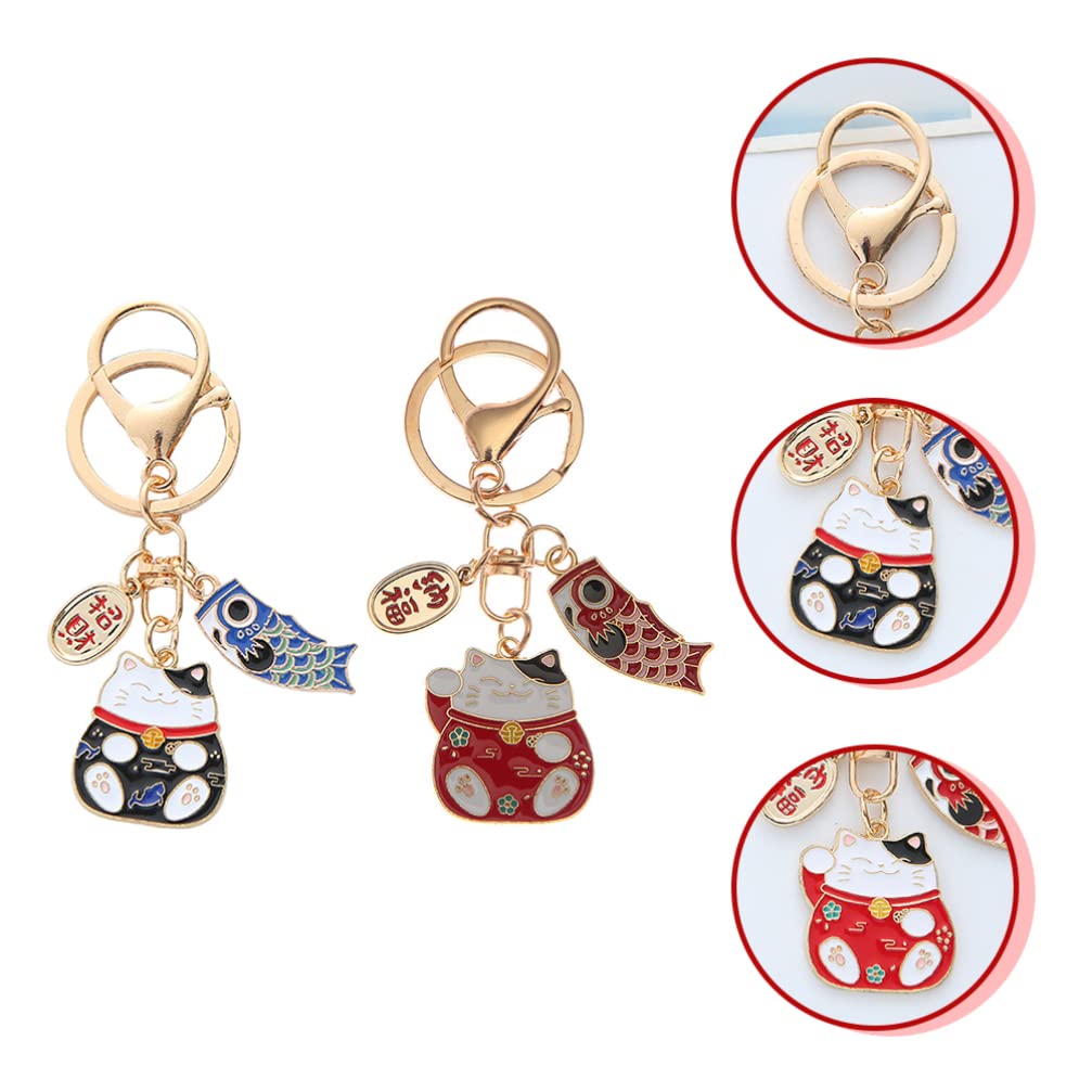 jojofuny 2pcs keychain accessories japanese lucky cat keychain cute maneki neko key ring chinese fortune pendants keychain bag purse charm ornament for wealth blue keychain wallet red stuffed animals