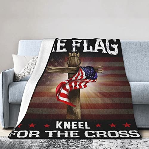 Gaotaju Flannel Fleece Blanket 80"X60" ,Stand for The Flag Kneel for The Cross Bed Throw Blanket Quality Ultra-Soft Travel Winter Blankets for Adult Keep Warm