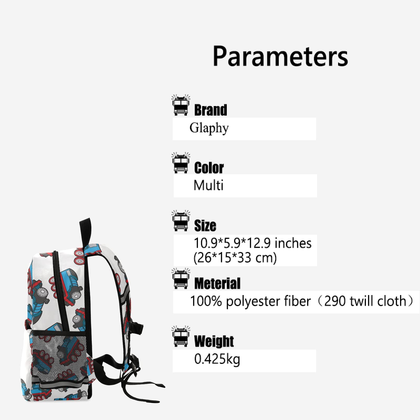 Glaphy Cartoon Train Kids Backpack Toddler Backpacks for Daycare School, Girls Boys Preschool Bookbags Kindergarten School Backpack