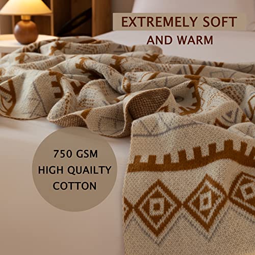 HT&PJ Knit Throw Blanket Boho Throw Blanket with Tassels Super Soft Warm Cozy Decorative Blanket for Bed, Sofa, Couch, Living Room All Seasons-Brown, 50"×60"