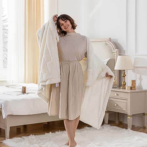 Kingole Faux Rabbit Fur Luxury Throw Blanket, Cozy Couch Sofa Bed Super Soft and Warm Plush Microfiber 350GSM, 50 x 60 Inch, Cream White