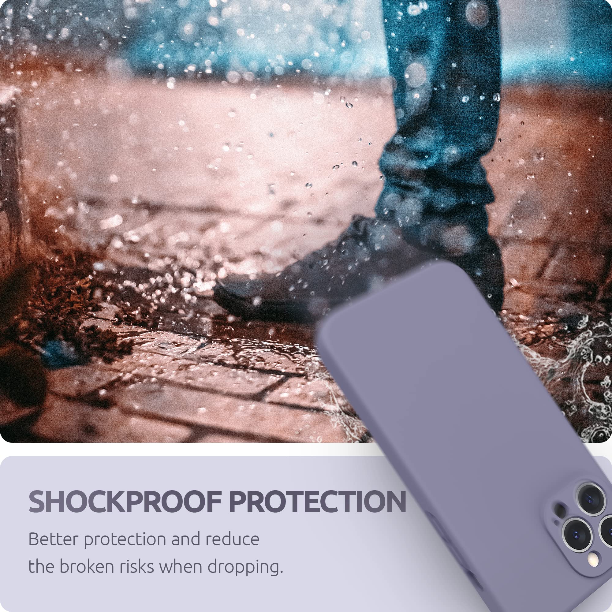SURPHY Compatible with iPhone 13 Pro Max Case with Screen Protector, (Camera Protection + Soft Microfiber Lining) Liquid Silicone Phone Case 6.7 inch 2021, Lavender Gray