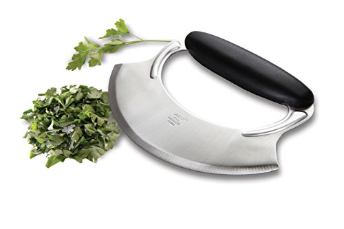 Amco Stainless Steel Mezzaluna with Silicone Handle, 1-Pack, Black