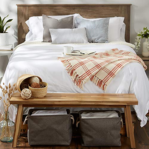 DII Modern Farmhouse Plaid Collection Cotton Fringe Throw Blanket, 50x60, White/Vintage Red