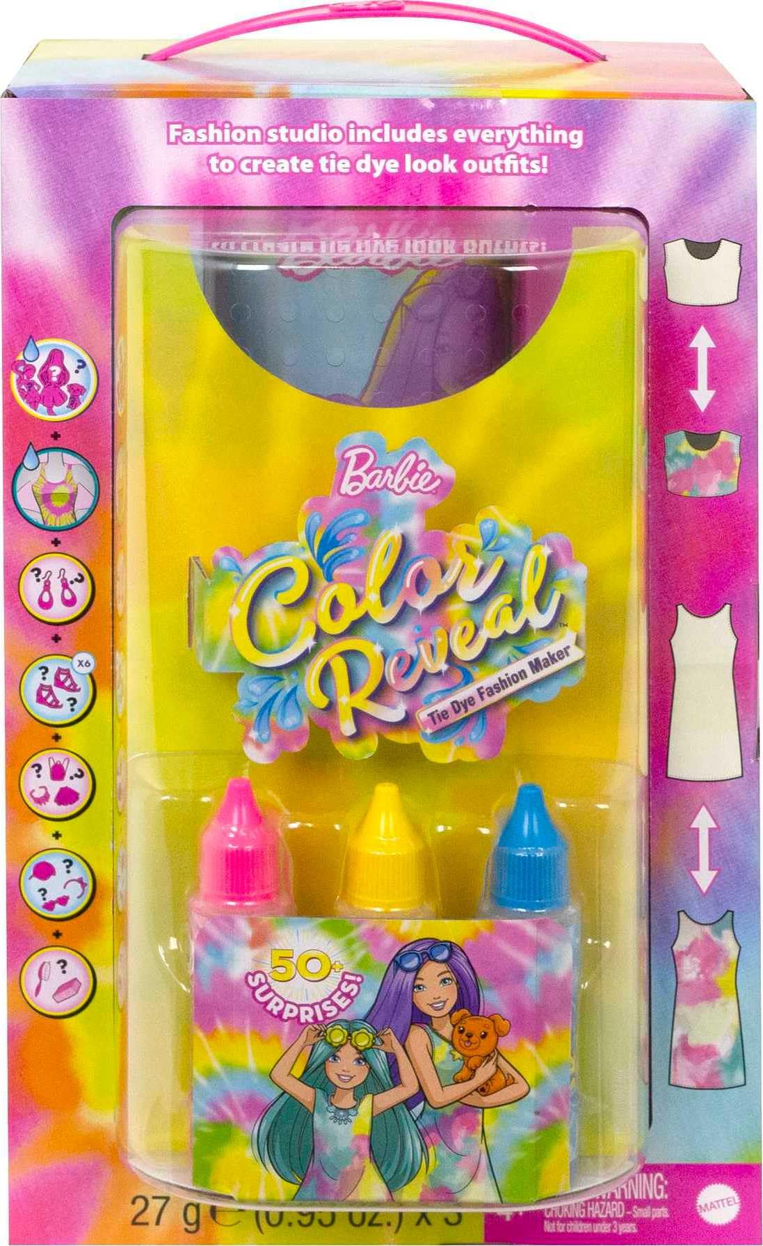Barbie Color Reveal Toy Set, Tie-Dye Fashion Maker with Barbie & Chelsea Dolls & Accesssories, 50 Surprises Including Pets
