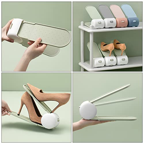 Veemoon Shoe Stacker Organization Stacker Space Holder Racks Deck Home Shelf for Slots Layer Slipper White Household Stands Adjustable Bedroom Non-Skid Stackable Sandals Storage Sneakers Chic Rack