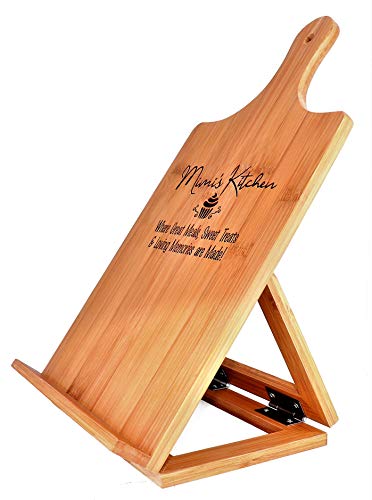 Mimi Gift Cookbook Stand Recipe Holder - Custom Engraved Bamboo Cutting Board Foldable Chef Easel Metal Hinge Kickstand iPad Tablet Compatible Christmas Birthday Mother Day Kitchen Decor (7.25x13.5)