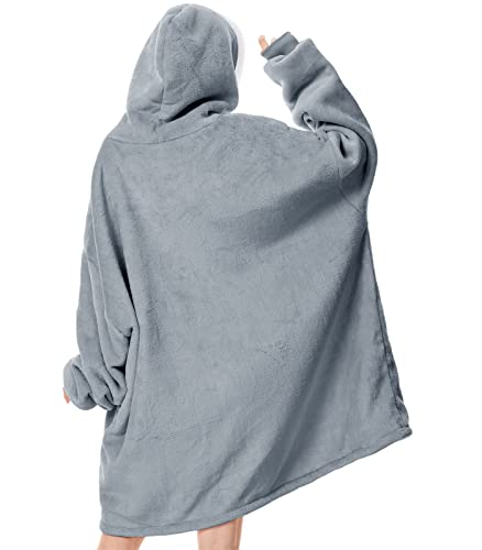 American Trends Wearable Blanket Oversized Blanket Hoodie Comfy Hooded Blanket Snuggies for Women Men Sweatshirt with Big Pockets Grey One Size